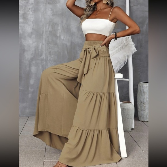 Pants & Jumpsuits | Boho Belted High Waist Palazzo Wide Leg Lounge ...